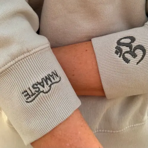CONSCIOUS INK Om Namaste Embroidered Crewneck Sweatshirt - Faded Bone