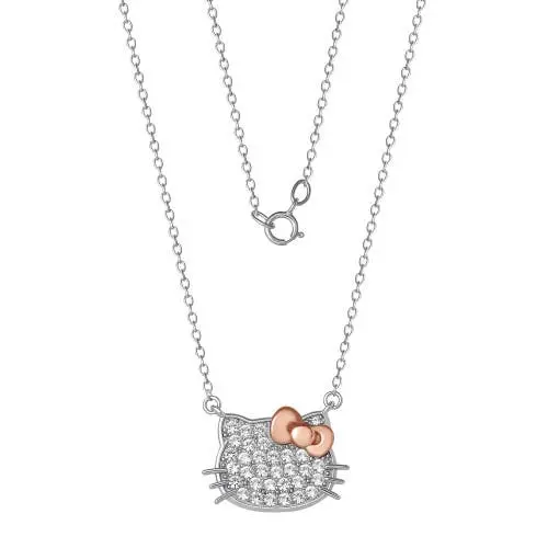 HELLO KITTY White Sapphire Face Pendant Necklace
