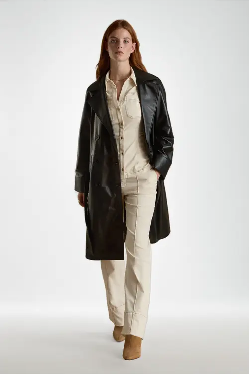 FURNIQ UK Sloane Leather Trench Coat - Black
