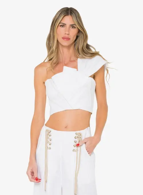 JBQ Asymmetric Linen Crop Top