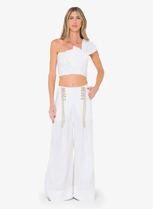 JBQ Asymmetric Linen Crop Top