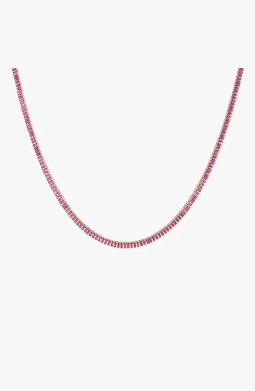 AURATE Lab Grown Baguette Tennis Necklace - Pink Sapphire