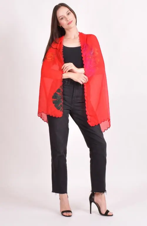 RAAS Hyatt Hand Tie Dye Cutwork Scarf - Red