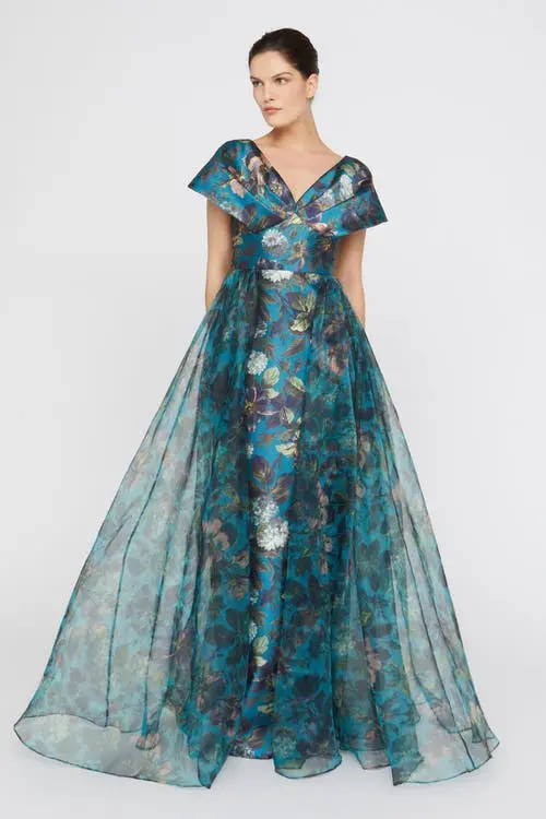 Theia Azaria Draped V-neck Gown