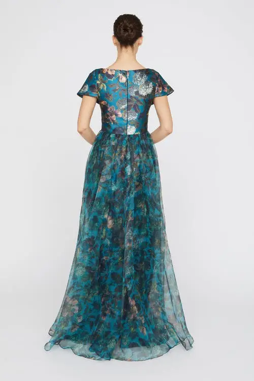 Theia Azaria Draped V-neck Gown