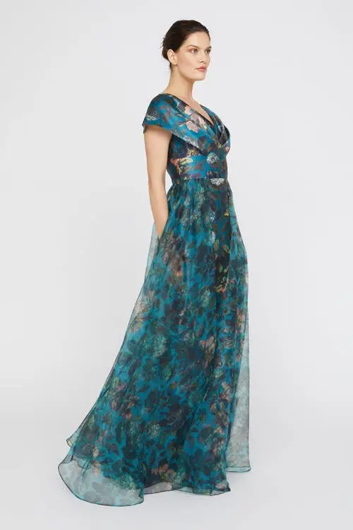 Theia Azaria Draped V-neck Gown