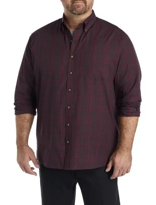 HARBOR BAY BY DXL Big & Tall Ez-care Large Plaid Sprt Shirt - Black Red