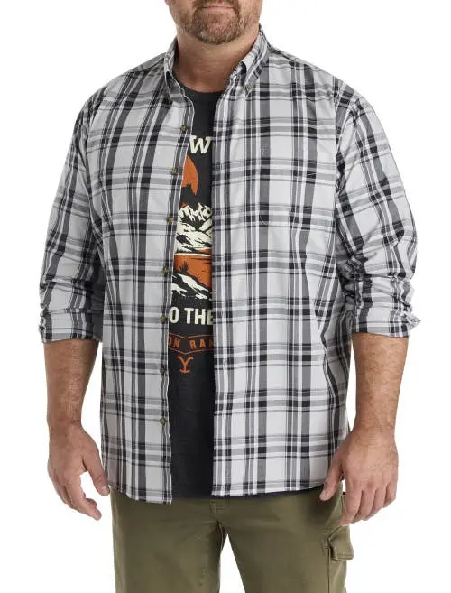 HARBOR BAY BY DXL Big & Tall Easy-care Lg Plaid Sport Shirt - Grey