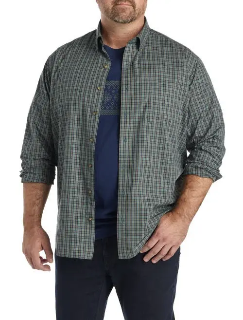 HARBOR BAY BY DXL Big & Tall Easy-care Sm Plaid Sport Shirt - Green