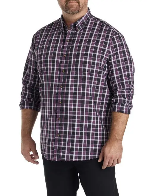 HARBOR BAY BY DXL Big & Tall Easy-care Med Plaid Sport Shirt - Purple