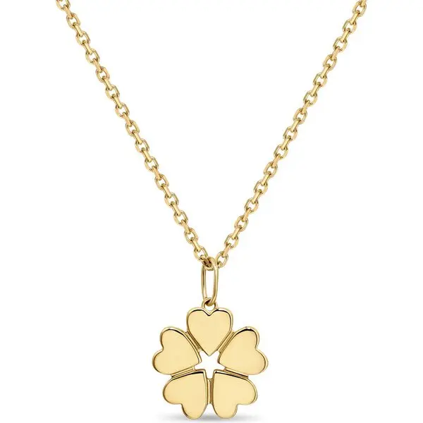 DEVATA 14k Gold Clover Heart Pendant Necklace - Yellow Gold