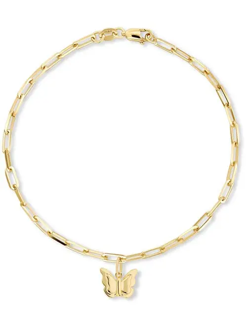 DEVATA Butterfly Charm Paperclip Chain Bracelet In 14k Gold - Yellow Gold
