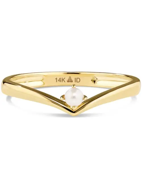 DEVATA 14k Gold Wishbone Ring With Freshwater Pearl - Yellow Gold