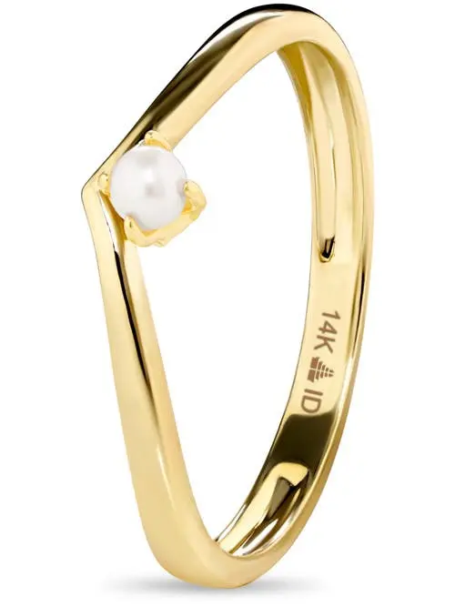 DEVATA 14k Gold Wishbone Ring With Freshwater Pearl