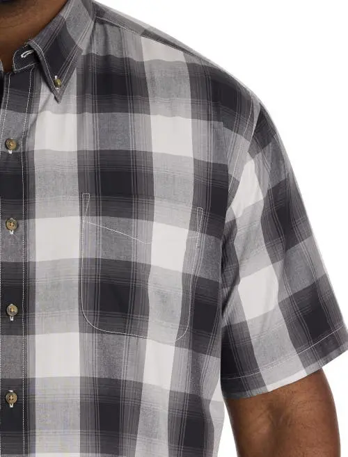 HARBOR BAY BY DXL Big & Tall Easy-care Lrg Plaid Sport Shirt - Black