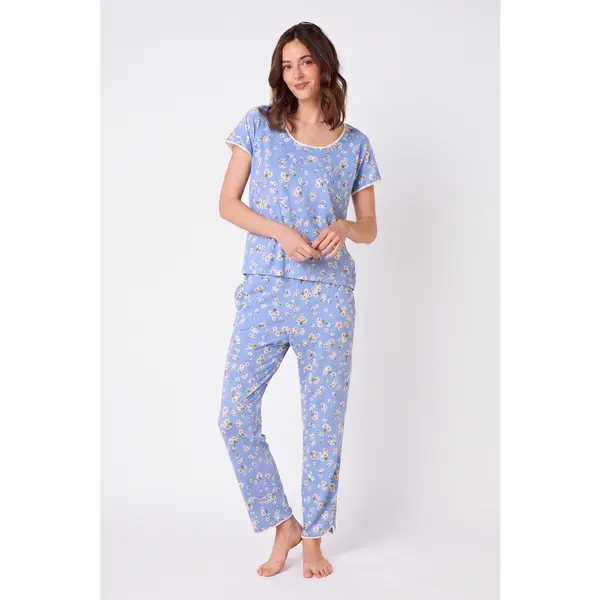 THE CAT'S PAJAMAS Pima Knit Short Sleeved Simple Set Floral - Marguerite