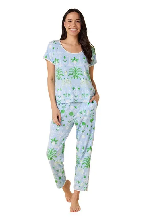 THE CAT'S PAJAMAS Pima Knit Short Sleeved Simple Set Conversational - Tropicana Palm