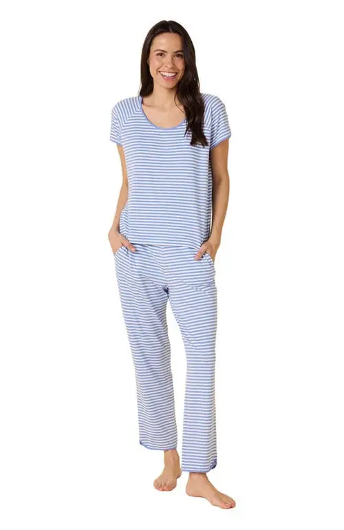 THE CAT'S PAJAMAS Pima Knit Short Sleeved Simple Set - Essential Stripe Provence