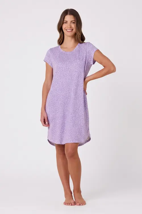 THE CAT'S PAJAMAS Striped Pima Knit Short-sleeved Sleep Shirt - Confetti Dot Lilac