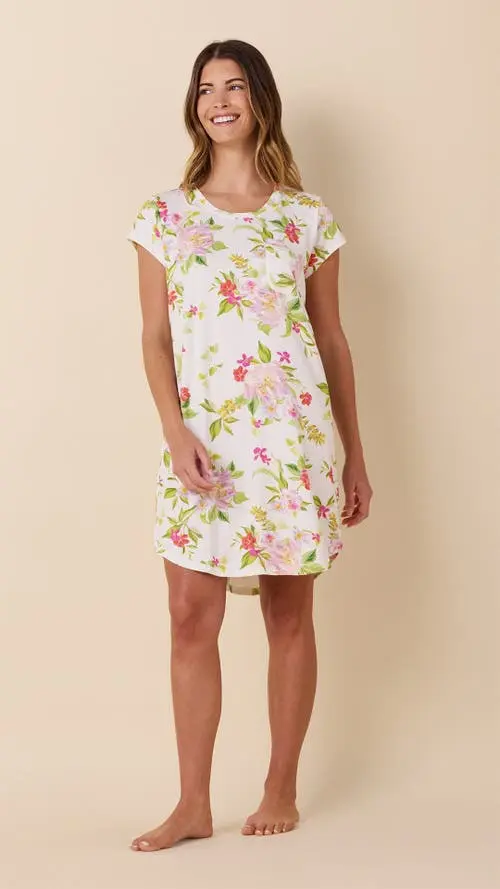 THE CAT'S PAJAMAS Pima Knit Short Sleeved Sleep Shirt - Florentina
