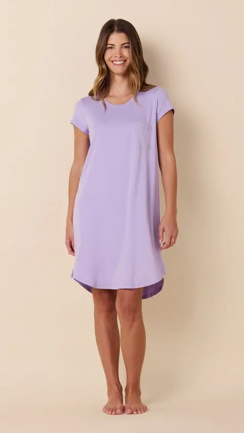 THE CAT'S PAJAMAS Pima Knit Short Sleeved Sleep Shirt - Lilac