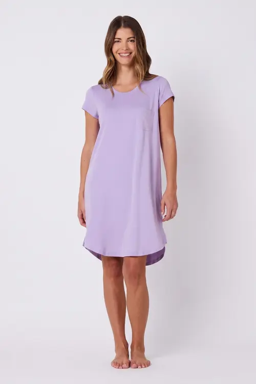 THE CAT'S PAJAMAS Striped Pima Knit Short-sleeved Sleep Shirt - Lilac