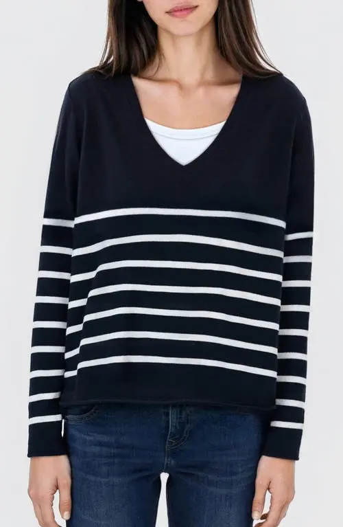 Mango Striped V-neck Cotton-blend Sweater