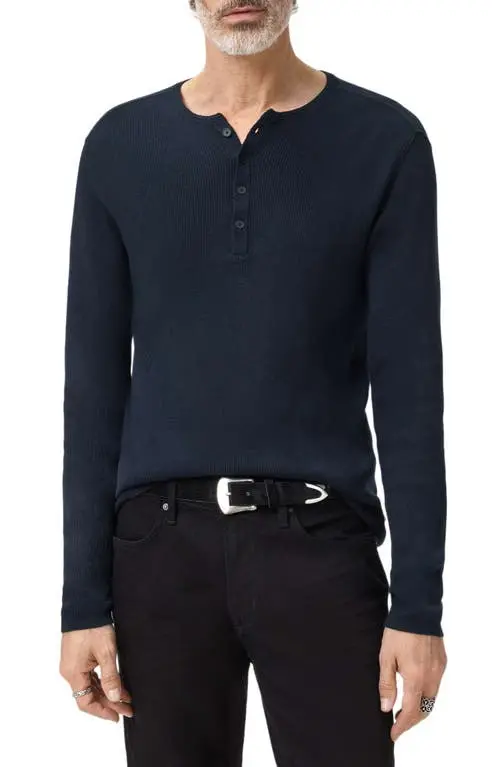 John Varvatos Organic Cotton & Cashmere Ribbed Henley - Navy