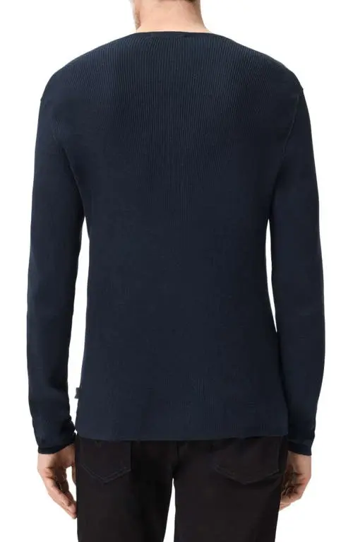 John Varvatos Organic Cotton & Cashmere Ribbed Henley - Navy