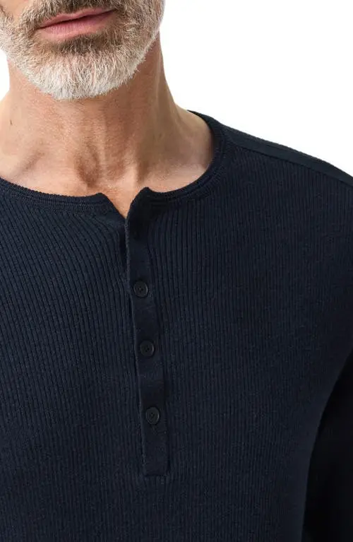 John Varvatos Organic Cotton & Cashmere Ribbed Henley - Navy