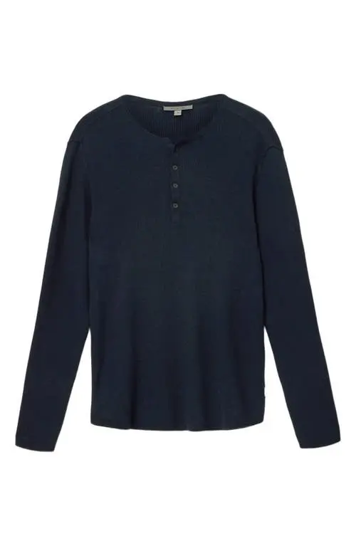 John Varvatos Organic Cotton & Cashmere Ribbed Henley - Navy