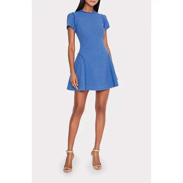 MILLY Samara Bouclé Fit & Flare Mini Dress - Blue