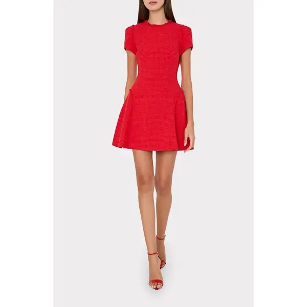 MILLY Samara Bouclé Fit & Flare Mini Dress - Red