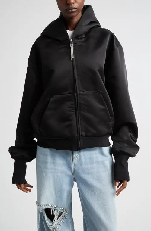 AREA Crystal Knot Satin Full Zip Hoodie