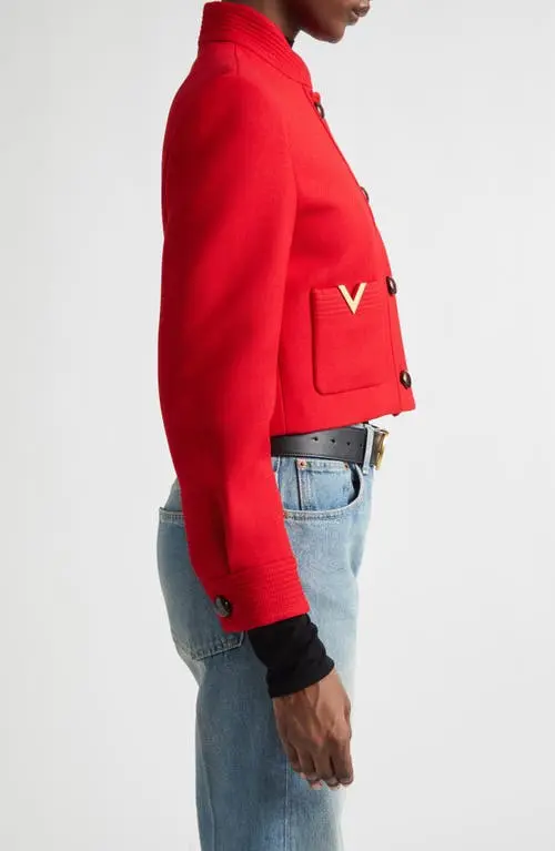 Valentino Garavani V-detail Wool & Silk Double Drill Jacket - Deep Red