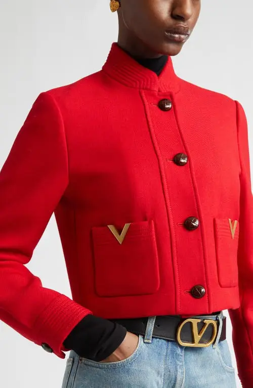 Valentino Garavani V-detail Wool & Silk Double Drill Jacket - Deep Red