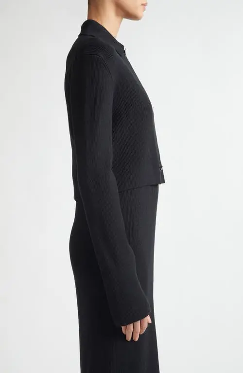 JIL SANDER Virgin Wool Rib Polo Cardigan