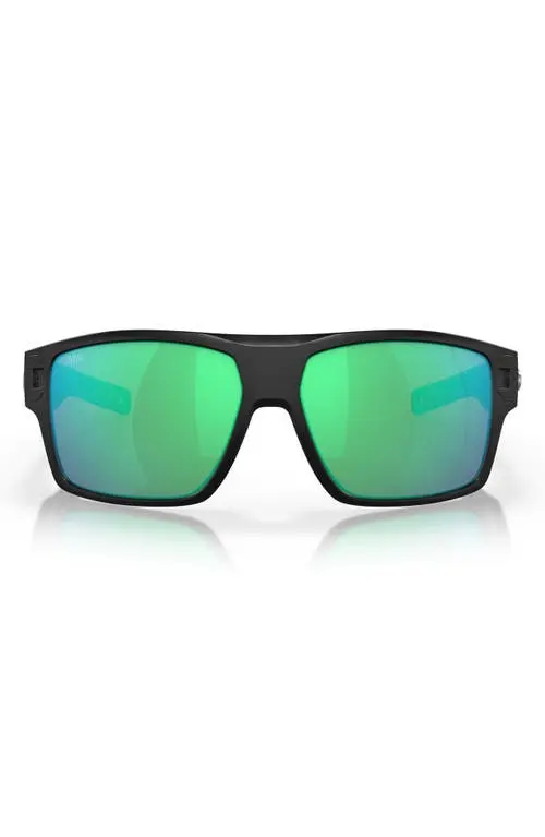 COSTA DEL MAR Diego 62mm Oversize Rectangular Sunglasses - Black/green Mirror 580g