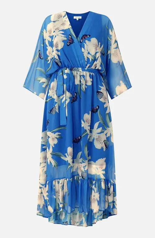 YUMI Dip Hem Sleeve Dress - Blue