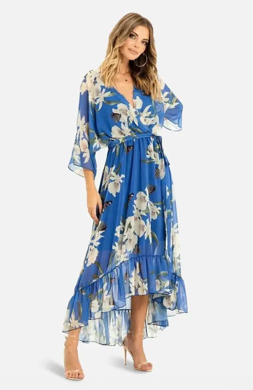 YUMI Dip Hem Sleeve Dress - Blue