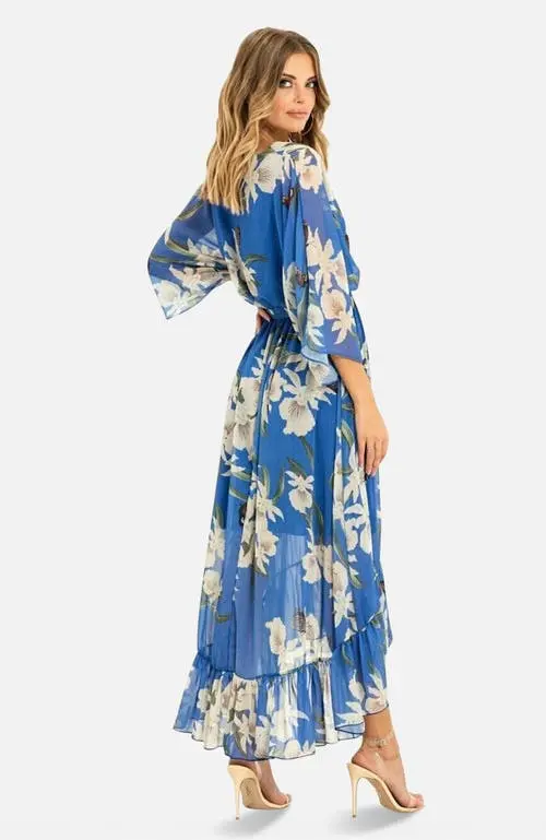 YUMI Dip Hem Sleeve Dress - Blue