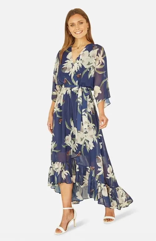 YUMI Dip Hem Sleeve Dress - Navy