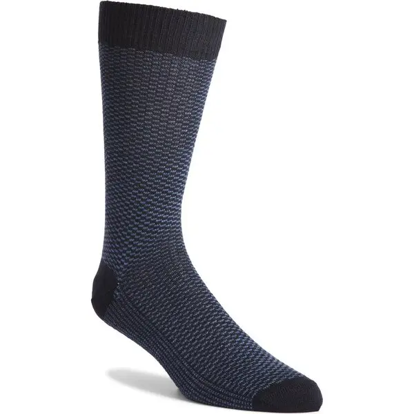 Canali Micropattern Jacquard Wool Blend Dress Socks - Navy