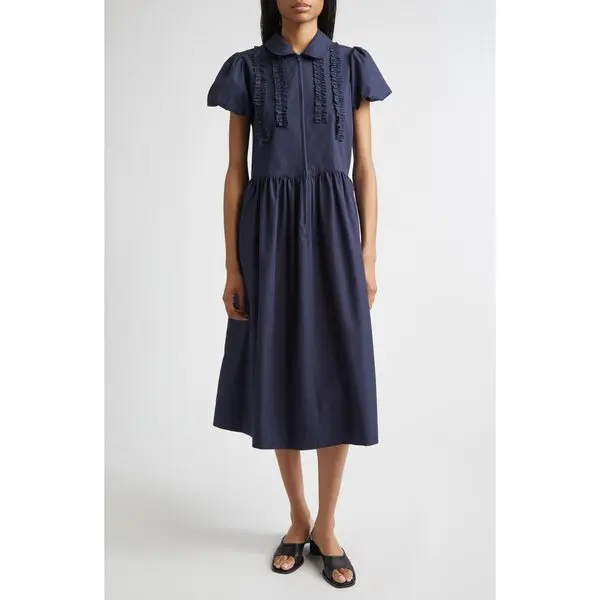 Sandy Liang Ruffle Cotton Poplin Midi Dress