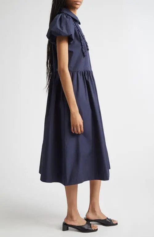 Sandy Liang Ruffle Cotton Poplin Midi Dress