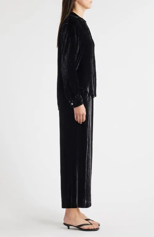 Frank & Eileen Velvet Button-up Shirt & Crop Wide Leg Pants Set