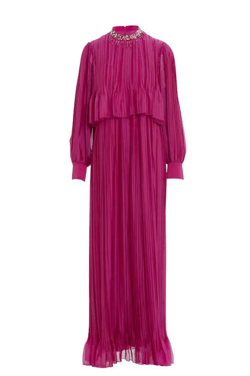 GIZIA Embroidered Collar Pleated Maxi Dress