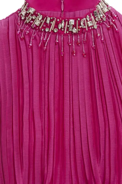 GIZIA Embroidered Collar Pleated Maxi Dress