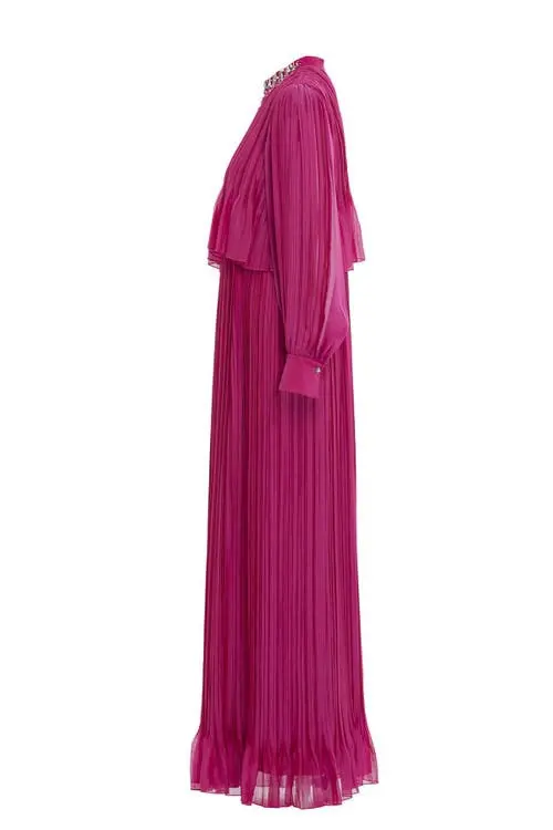 GIZIA Embroidered Collar Pleated Maxi Dress