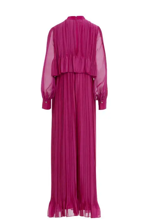 GIZIA Embroidered Collar Pleated Maxi Dress
